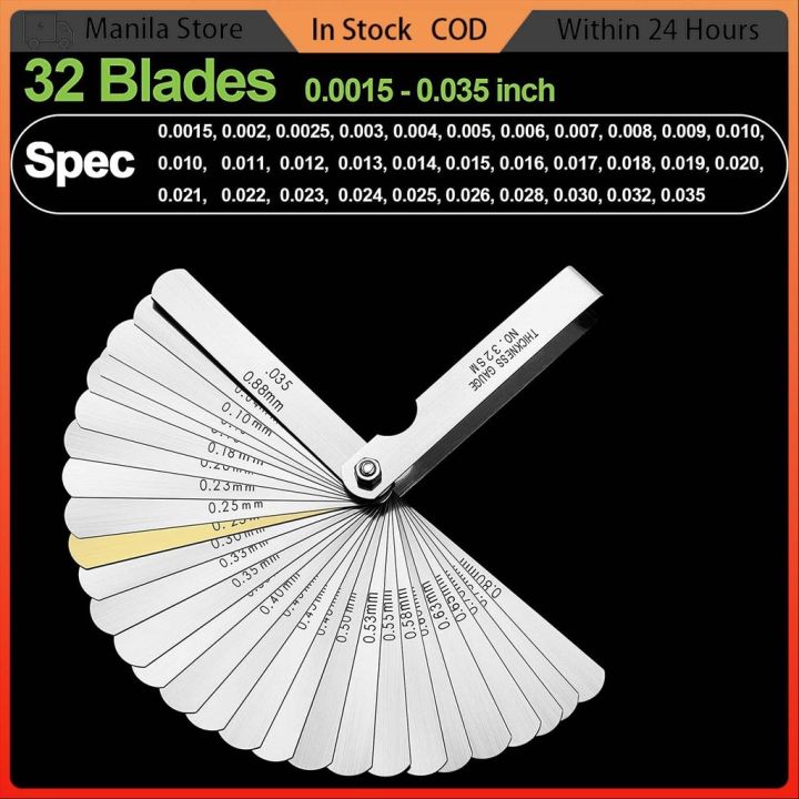 Carller 32pcs Stainless Steel Feeler Gauge 0.04mm-0.88mm Metric Thickness Gage Set For Gap ...