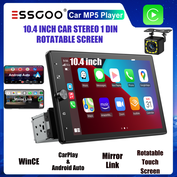 ESSGOO CarPlay Android Auto 1 DIN Multimedia MP5 Player 10.4 INCH Rotatable HD IPS Touch Screen ...