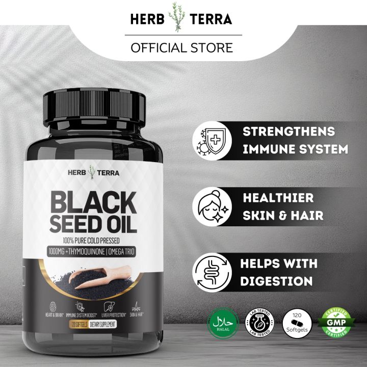 Herb Terra Black Seed Oil 1000mg | 120 Capsules | Trio Omega Power | Habbatus Sauda Capsule ...