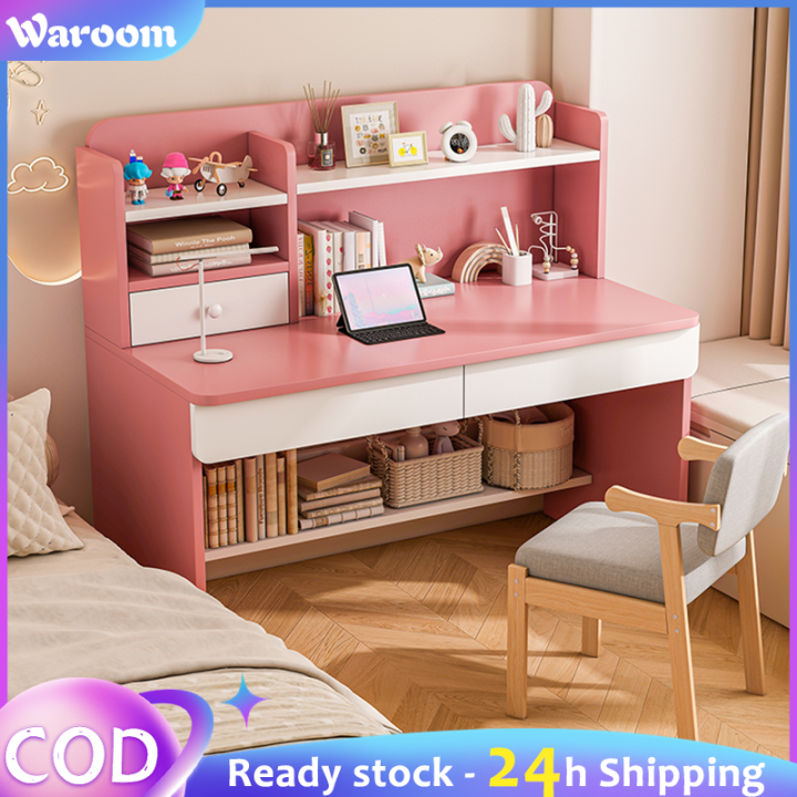 WAROOM Pink/Blue Kids Table With Drawer Storage Rack Combined Bookcase ...