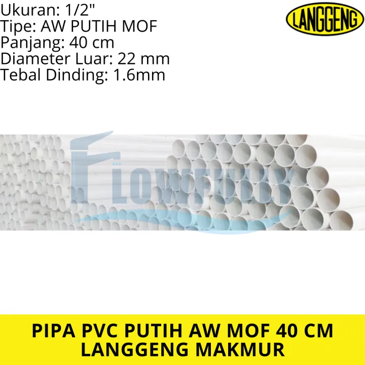 PIPA AIR PVC PUTIH AW 1/2 INCH 22 MM ECER 40 CM PARALON LANGGENG MAKMUR ...
