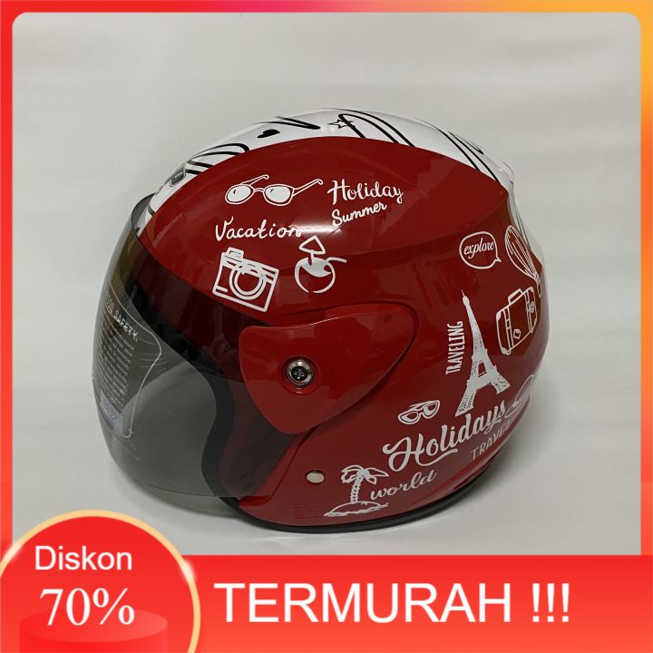 2.2 Helm Evo Traveling Merah Half Face Nouvo SNI Dewasa Motif - bukan ...