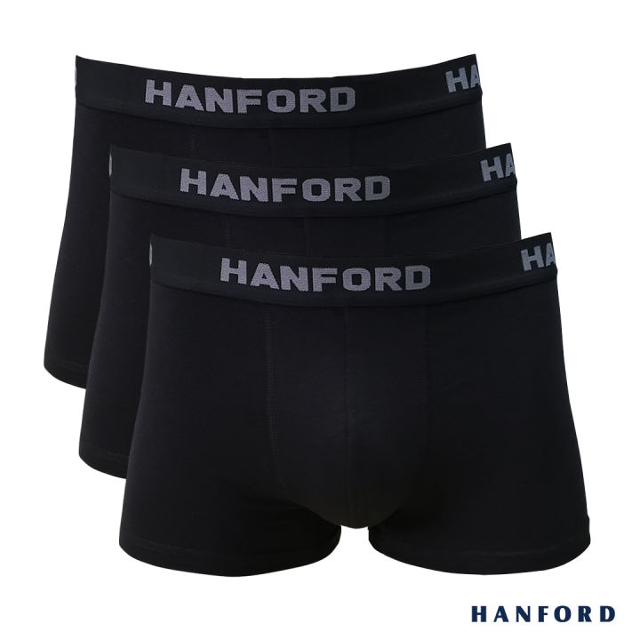 Hanford Men Cotton w/ Spandex Boxer Briefs Tuxx - Black (3in1 Pack) S ...