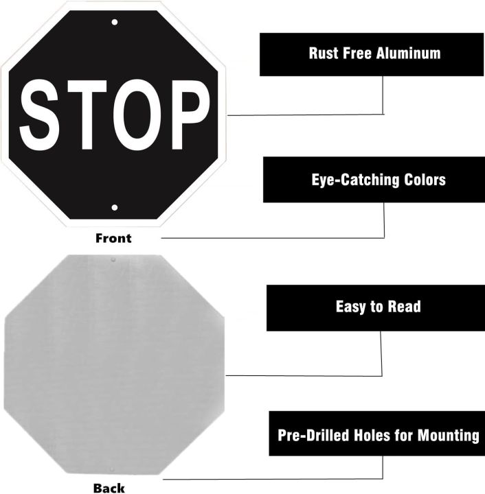 HEIOKEY Classic Black STOP Road Sign 12"x 12" STOP Street Slow Warning ...