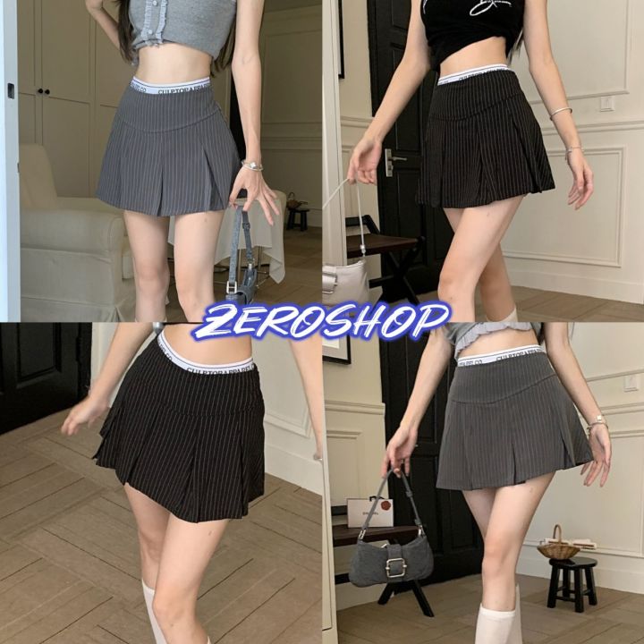 Zero shop🐰พร้อมส่ง🐰 (Zero-9112/6018) กระโปรง กางเกงเทนนิส ลายทางเอวยืด ขอบเอวดีไซน์สปอร์ต -NZ-XM ...