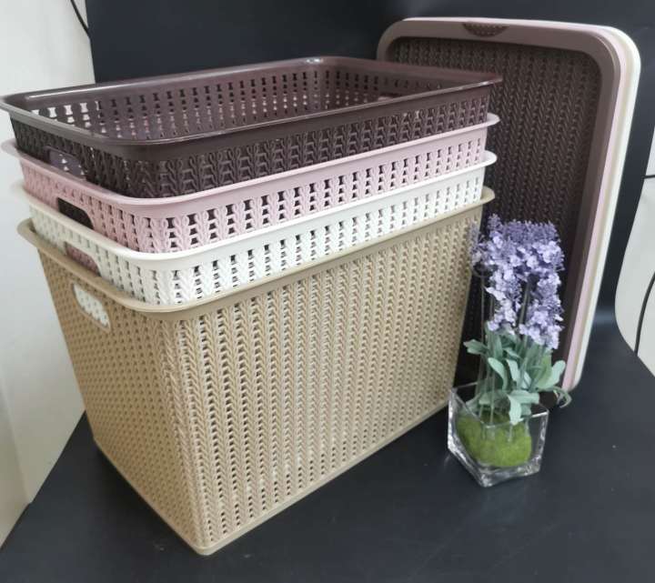 STACKABLE PLASTIC RATTAN DESIGN STORAGE BOX WITH LID | Lazada PH