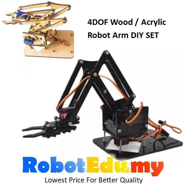 Arduino DIY MeArm 4DOF Acrylic / Wood Wooden Robotics Robot Arm Kit + SG90 / MG90s Servo Motor ...