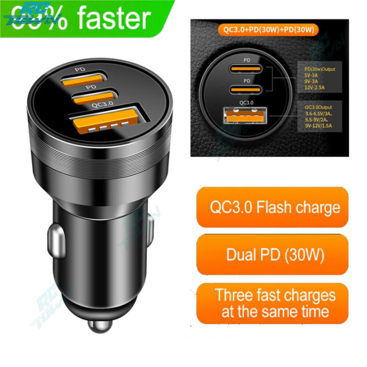 78W PD USB C Car Charger Dual PD QC3.0 Fast Power Charging Block Socket ...