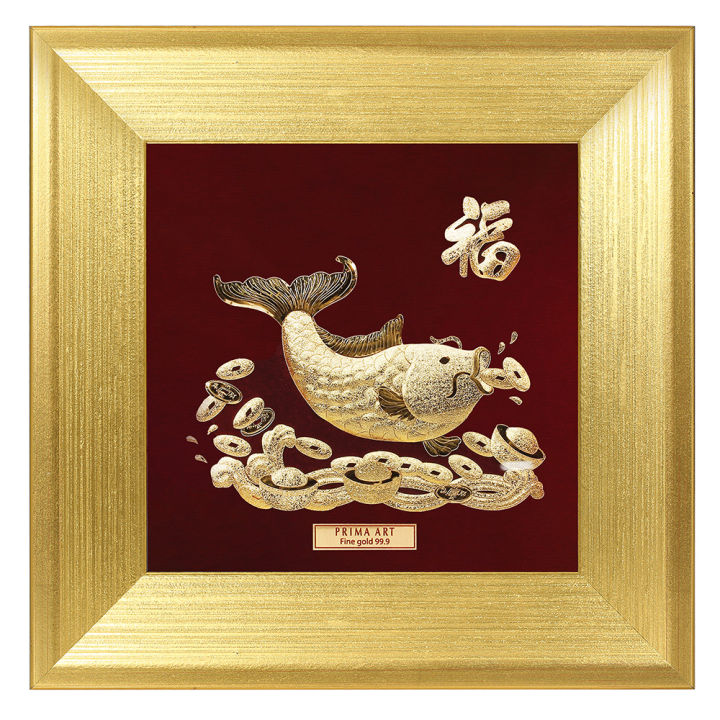 Prima Art แผ่นภาพทองคำปลาหลีฮื้อบนกองเงินกองทอง 704S0249-04 | Lazada.co.th