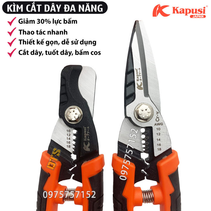 Kìm cắt dây đa năng trợ lực Nhật 3 trong 1 Kapusi JAPAN, kìm tuốt dây ...