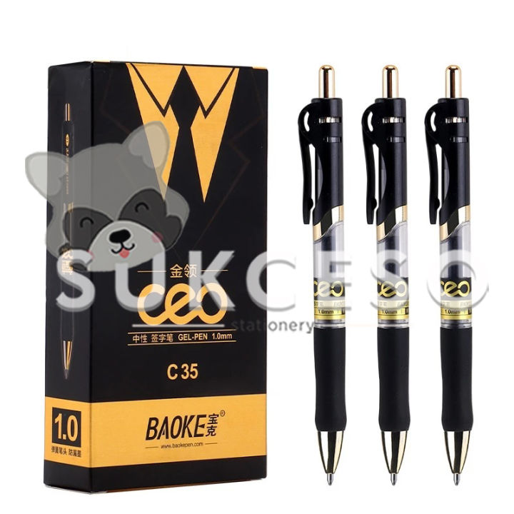 BAOKE Retractable Gel Ink Pen 1.0mm C35 Black - Pulpen Pena Jel Cetek ...