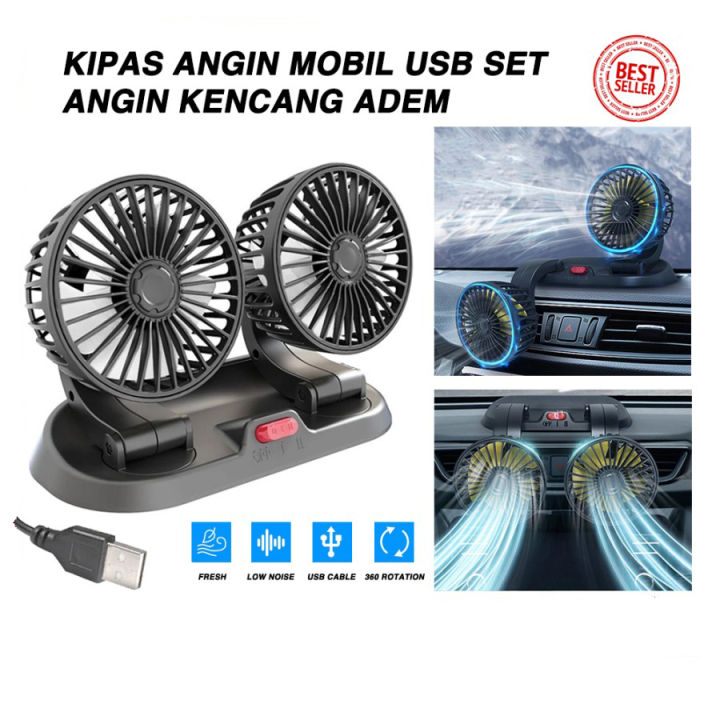 Kipas Angin Mobil USB Kencang Segar USB Car Double Fan Premium 360 3M ...