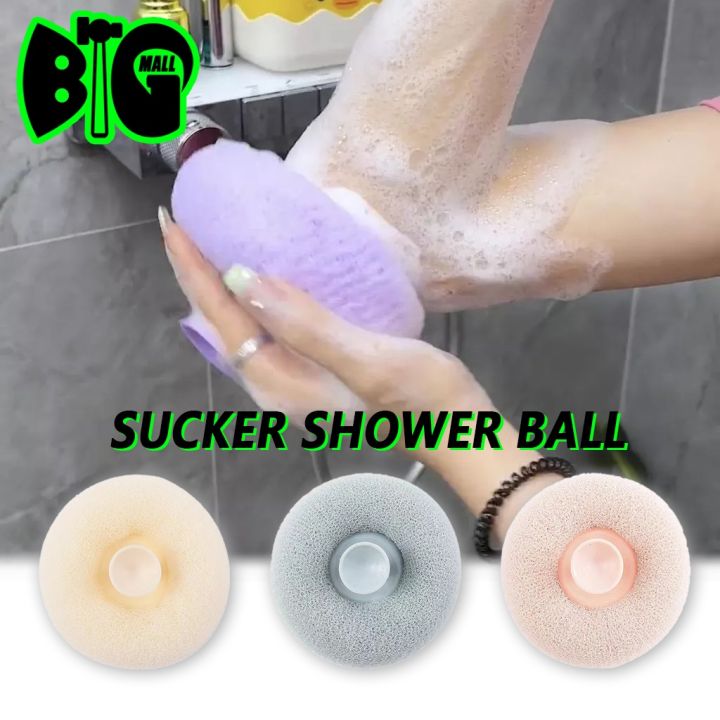 Sucker Shower Ball Sponge Bath Loofahs Mesh Pouf Massage Exfoliate Body