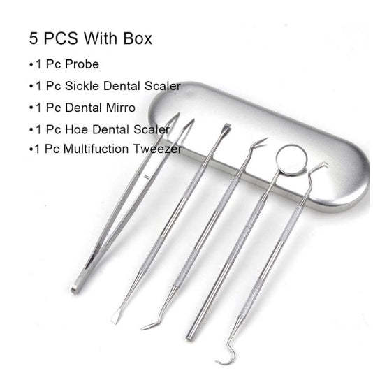 5PCS Stainless Steel Dental Tool Set Dental Mirror Dental Kit Mouth ...