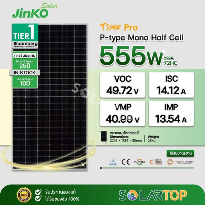 แผงโซล่าเซลล์ Jinko 555w *มีประกันแผงเสียหายระหว่างจัดส่ง [จัดส่งฟรี ...