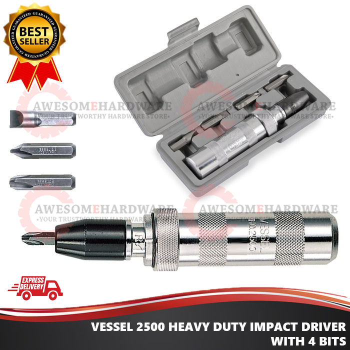 (PVC BOX) VESSEL 2500 HEAVY DUTY IMPACT DRIVER WITH 4 BITS AND BOX | Lazada