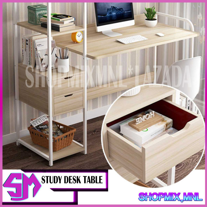 Shopmix Sh 06 Study Desk Table With 4 Tier Bookshelves And Drawer