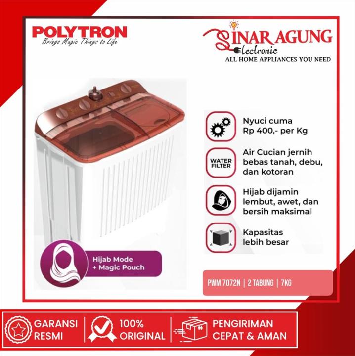 MESIN CUCI POLYTRON PWM7072N / PWM-7072N / PWM7072-COKLAT (2 TABUNG ...