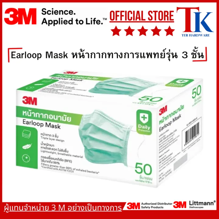 3M Nexcare Medical Earloop Mask หน้ากากอนามัย 3 ชั้น น้ำหนักเบา หายใจ ...