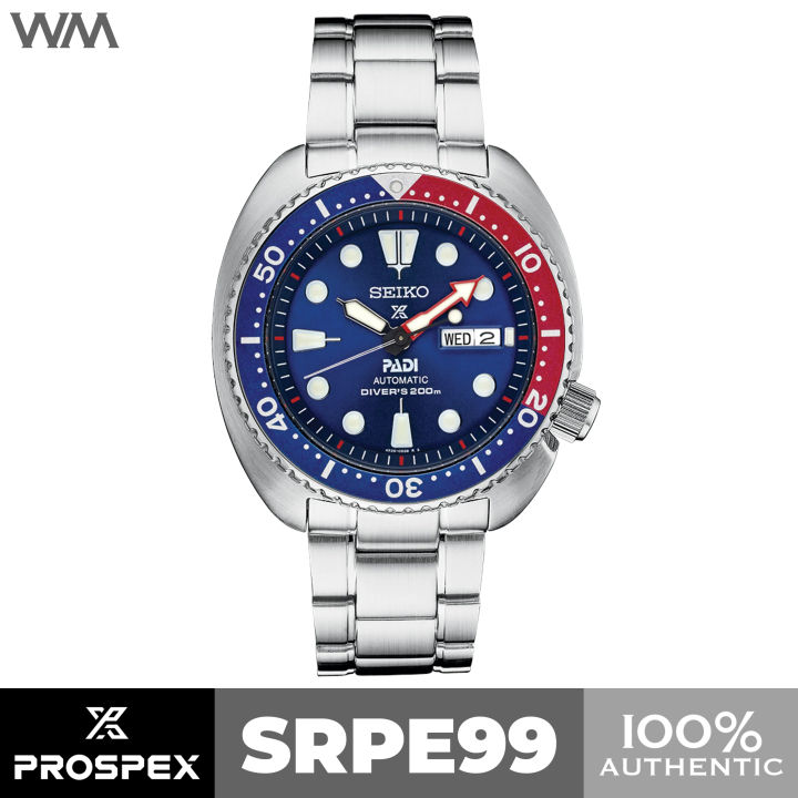 Seiko Prospex PADI Pepsi Turtle Stainless Steel Automatic Watch SRPE99 ...