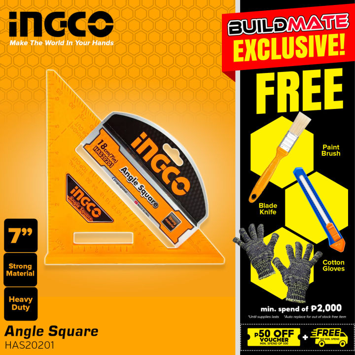 INGCO Angle Square Speed Square Triangle Ruler 7" HAS20201 •BUILDMATE ...
