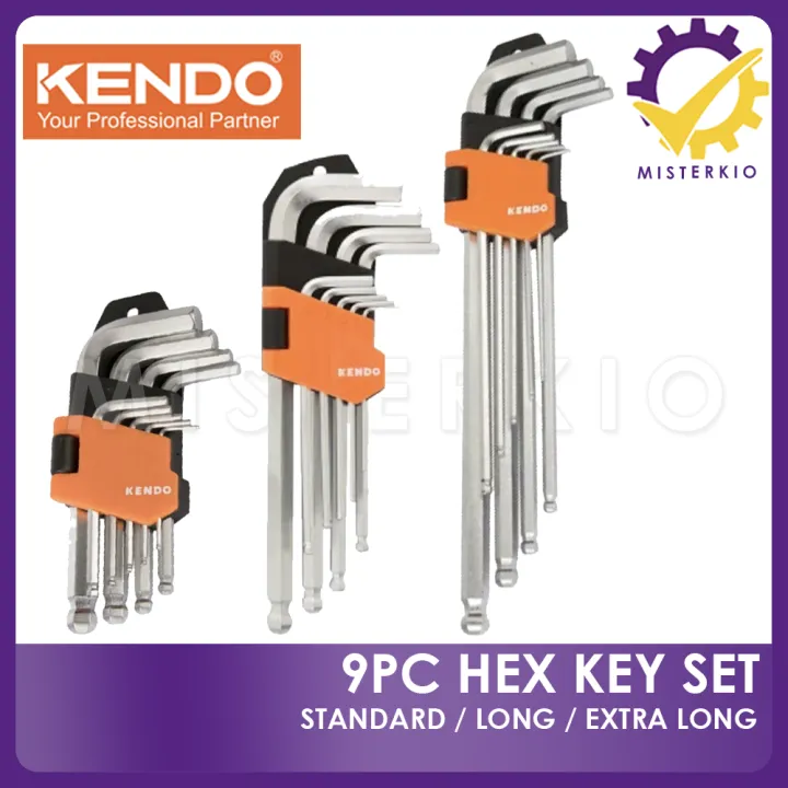 Kendo 9PC Arm Ball End Hex Key Set with Hardened Shafts for Maximum ...