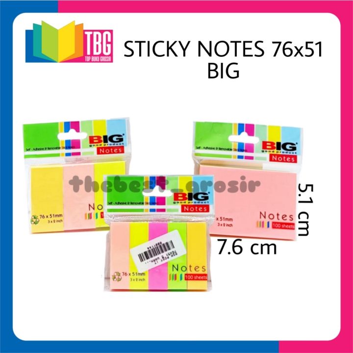 1 PAD (100 LEMBAR) STICK NOTE 76X51 BIG / MEMO NOTE / STICKY NOTES ...