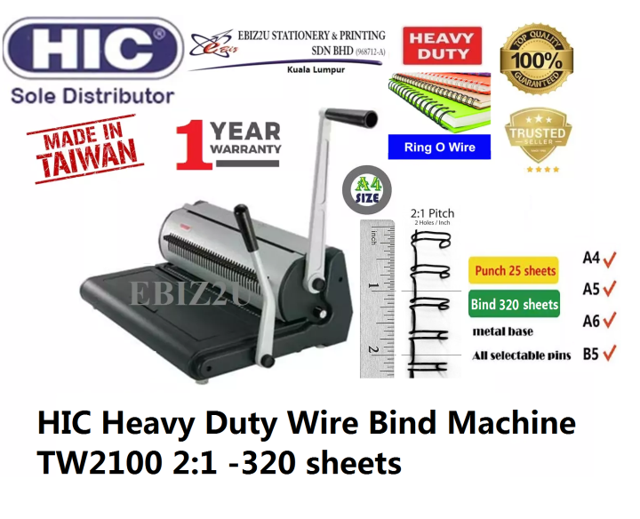 HIC Heavy Duty Wire Bind Machine TW2100 2:1 -320 sheets (binding ...