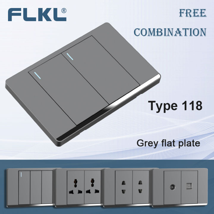 FLKL 118 type switch socket Gray Wall Switch for Light 15amp Universal ...