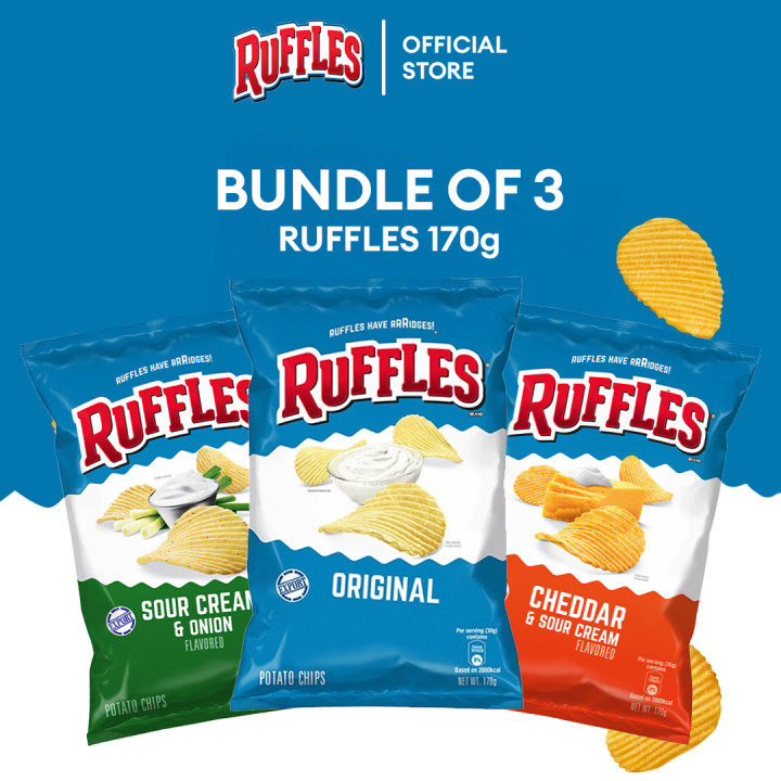 [Bundle of 3] Ruffles Potato Chips Original/ Cheddar & Sour Cream/ Sour ...