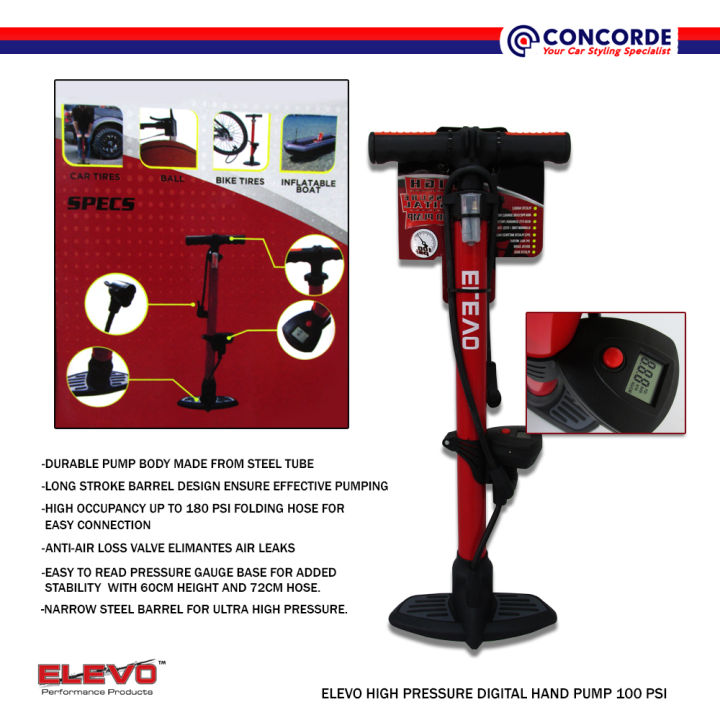 Concorde Elevo High Pressure Digital Hand Pump 100 PSI | Lazada PH