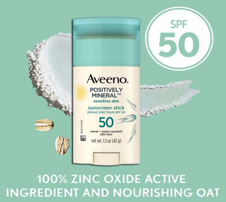 Aveeno Positively Mineral SPF 50 Sunscreen Stick for Sensitive Skin 100 ...
