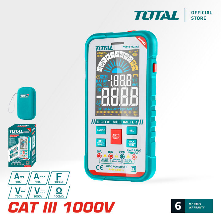 TOTAL Digital Multimeter, CATIII 1000V VA Colour Display True RMS 10000 ...