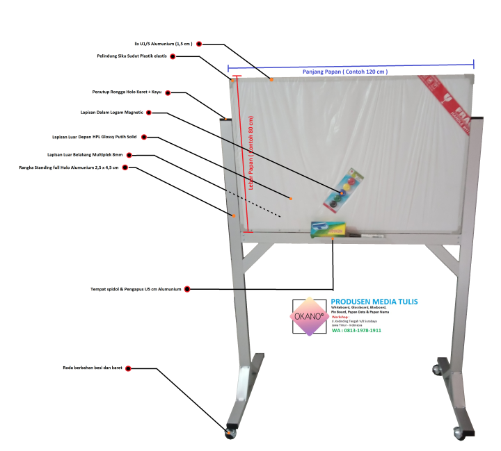 Whiteboard Standing Okano / Papan Tulis Standing Magnetic Ukuran 60 x ...