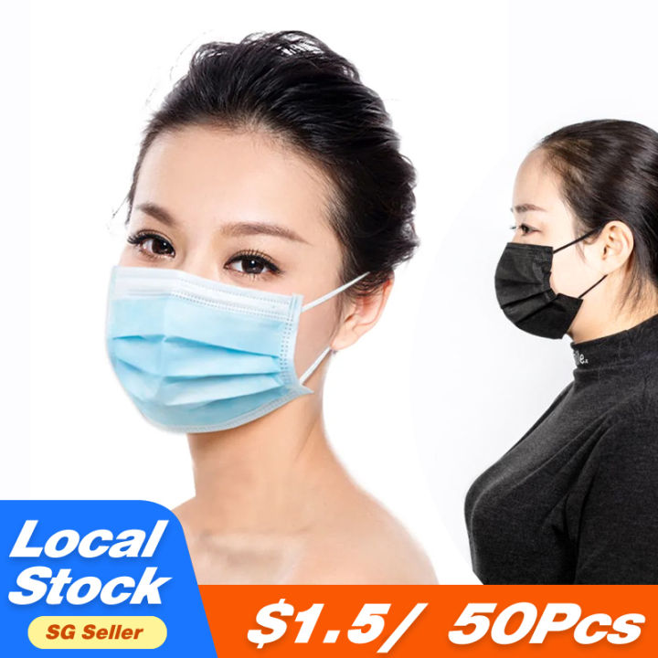 [ SG Ready Stock] Face Mask Disposable Adult Kids Black 3 Ply 50 Pcs ...