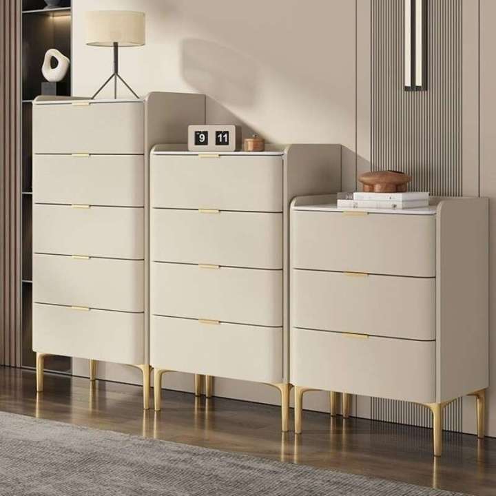 Living Room Storage Cabinet Rock Board Solid Wood Drawer Cabinet Light ...
