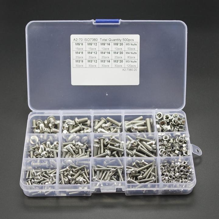 500pc M3 M4 M5 304 Stainless Steel Hex Socket Button Head Bolts Screws Nuts Kit - | Lazada PH