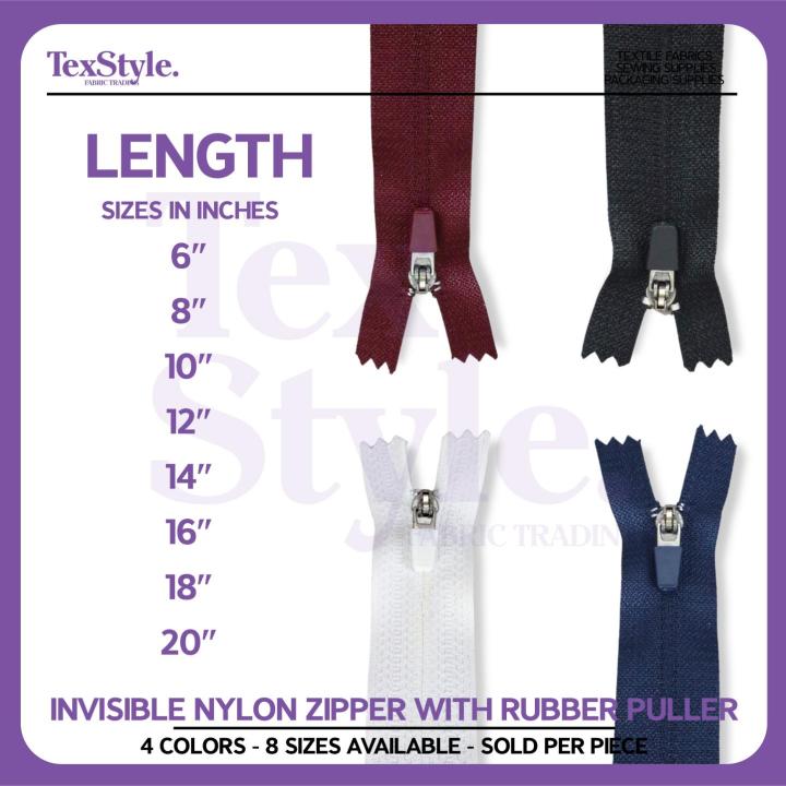TEXTSTYLE (4 Colors, 8 Sizes) Invisible Zipper with Rubber Puller ...