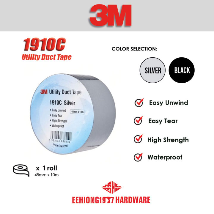 3M™ 48mm x 10m 1910C Utility Value Duct Tape Silver & Black Multi ...