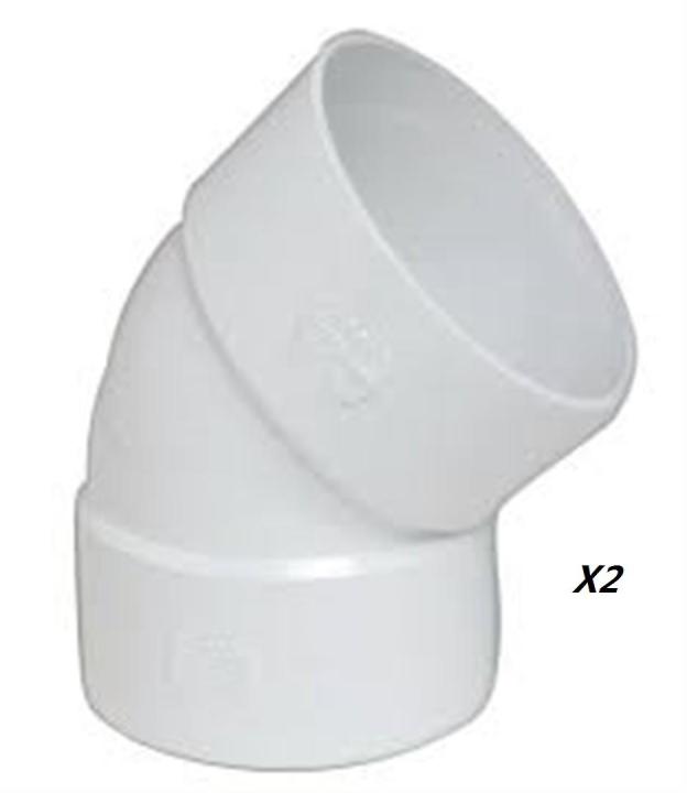 2 Pcs 110mm upvc Dia 45 Angle Degree Elbow PVC Pipe Fittings Adapter ...