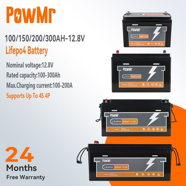 PowMr 12V 100/150/200/300AH LiFePo4 Battery Multi-purpose battery ...