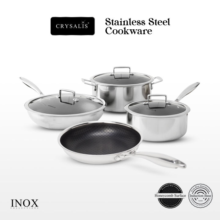 CRYSALIS INOX Stainless Steel 7pcs Cookware Set - Honeycomb Non-Stick ...