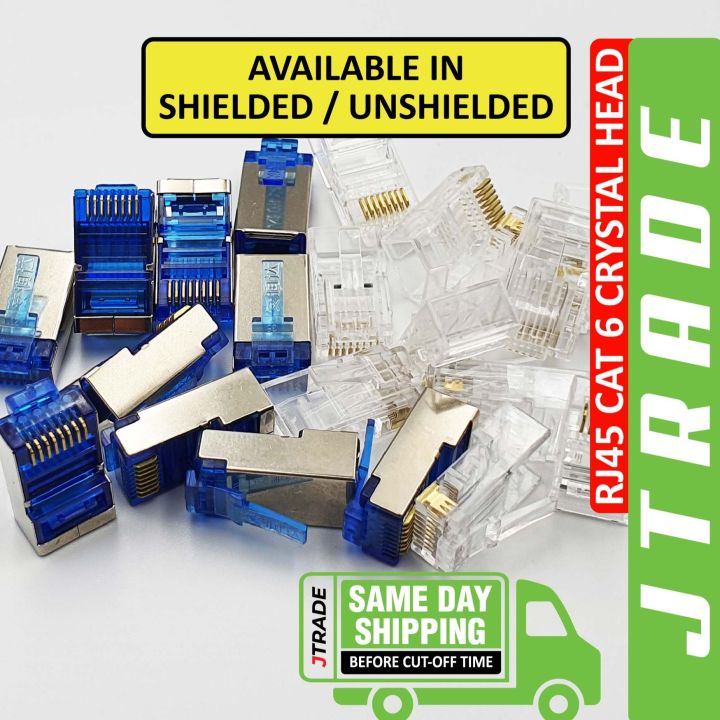 RJ45 CAT 6 Modular Plug 8P8C Shielded and Unshielded 3 Micron 24K Gold ...