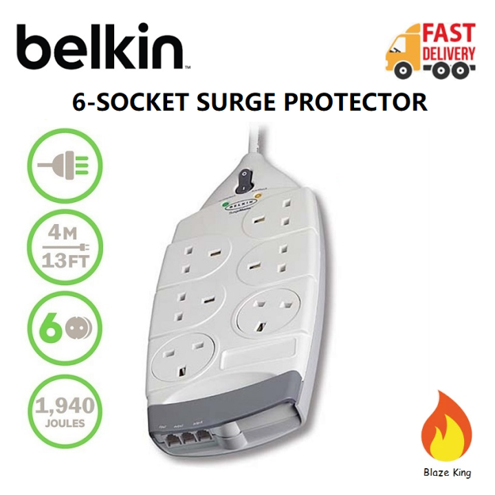 BELKIN F9S620SA4M 6 UK PLUGS WITH RJ11 TELEPHONE PORT PROTECTION POWER ...