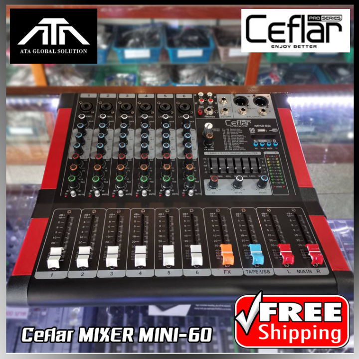 มิกเซอร์ CEFLAR MINI 60 มิกเซอร์ 6 ช่อง เอฟเฟคร้อง USB MP3 Bluetooth ปรับแต่ง MINI60 MINI-60 เซฟ ...