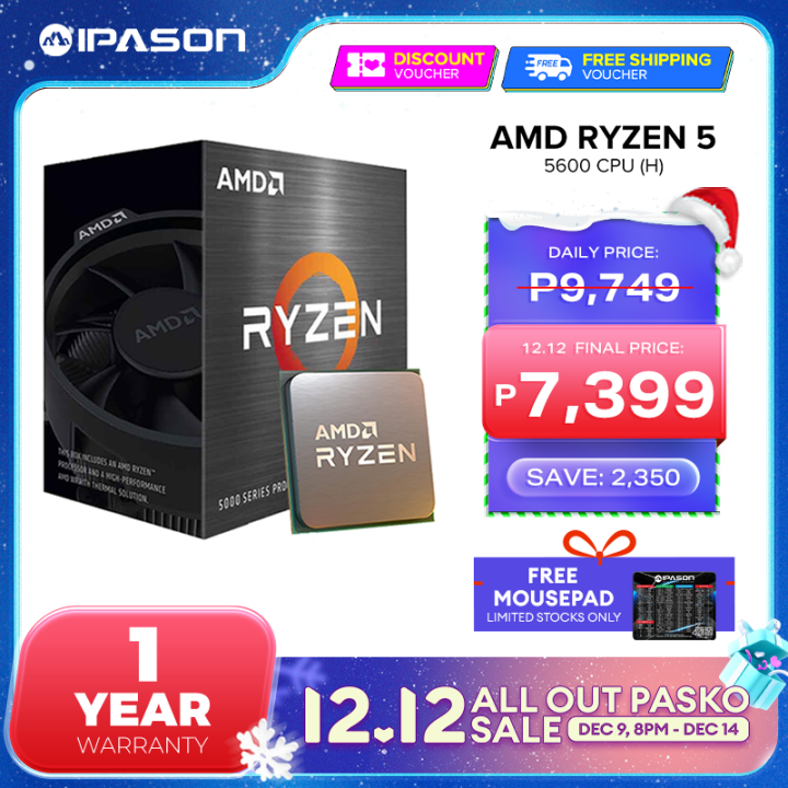 Ipason AMD Ryzen™ 5 5600 Boxed Desktop Processor with AMD Wraith Stealth Cooler / Tray Type ...
