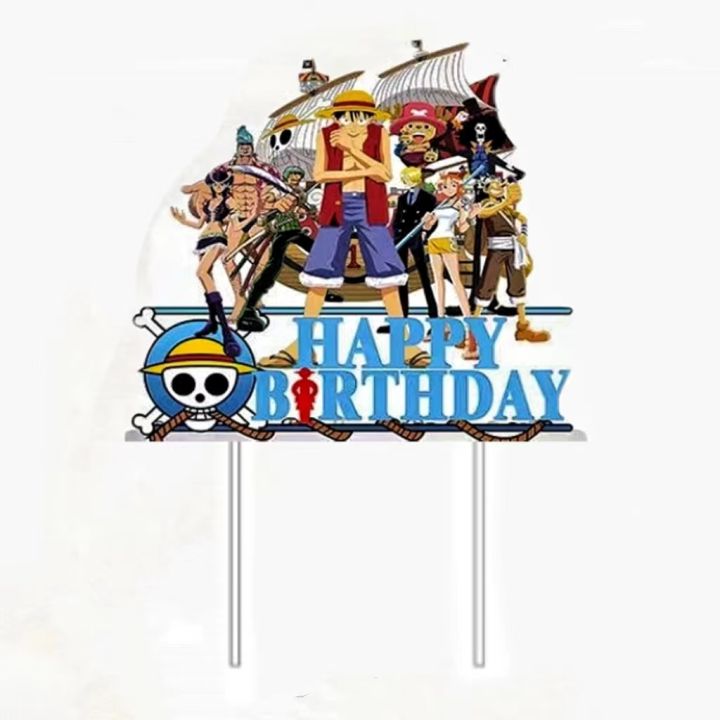 One Piece theme Luffy Pirate ship paper card cake topper plug-in baking ...