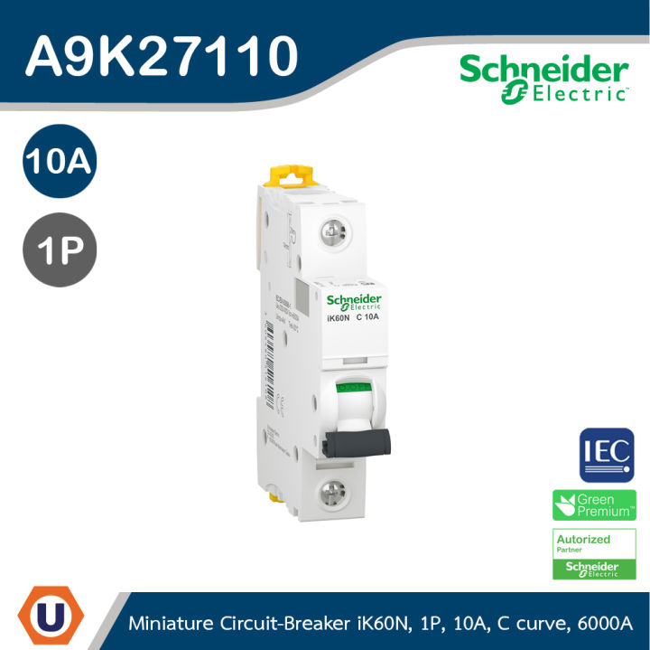 Schneider Electric - A9K27110 Miniature circuit-breaker, Acti9 iK60N, 1P, 10 A, C curve, 6000 A ...