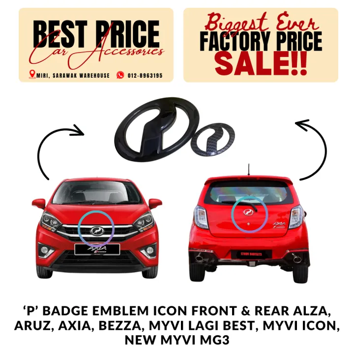 P Badge Emblem Icon Front & Rear Alza, Aruz, Axia, Bezza, Myvi Lagi ...