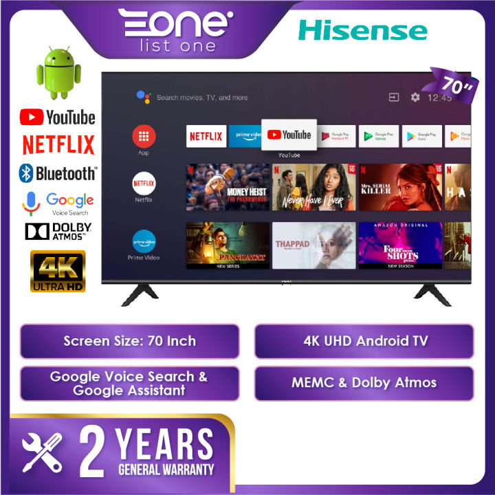 【24H Ship Out】Hisense 70 Inch 4K UHD Android TV 70A6500G | Google ...